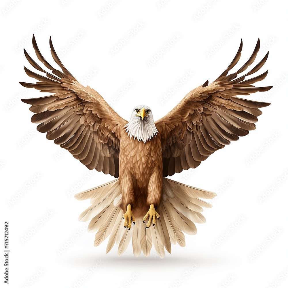 A single Saudi Arabian Eagle is flying isolated on a white background ...