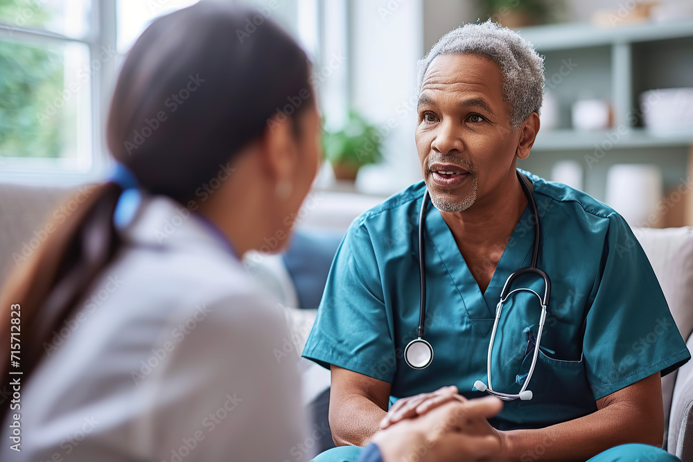 Healthcare professional engaging in empathetic communication with a ...