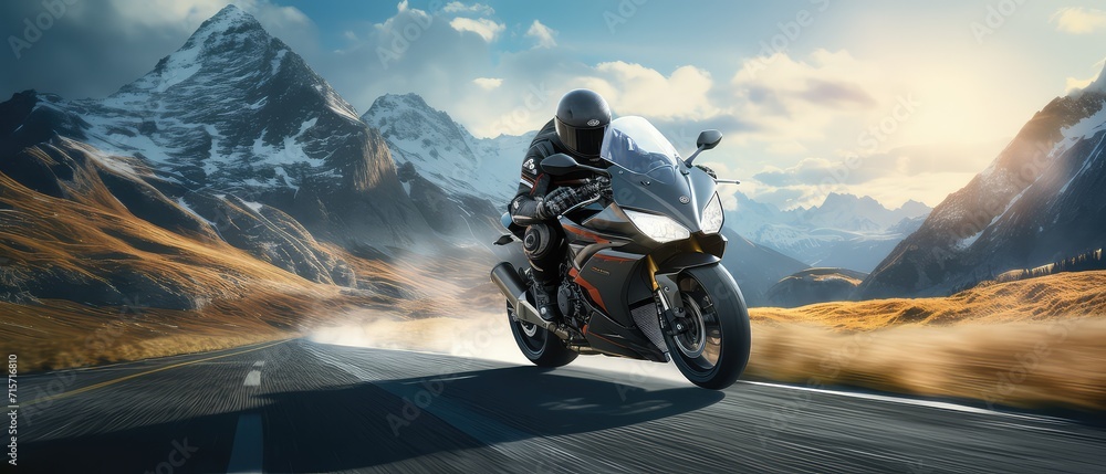 Motorcycle. Professional motorbike rider, riding with high speed in the ...