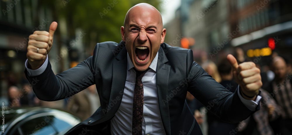A well-dressed gentleman in the midst of a busy street, his human face ...