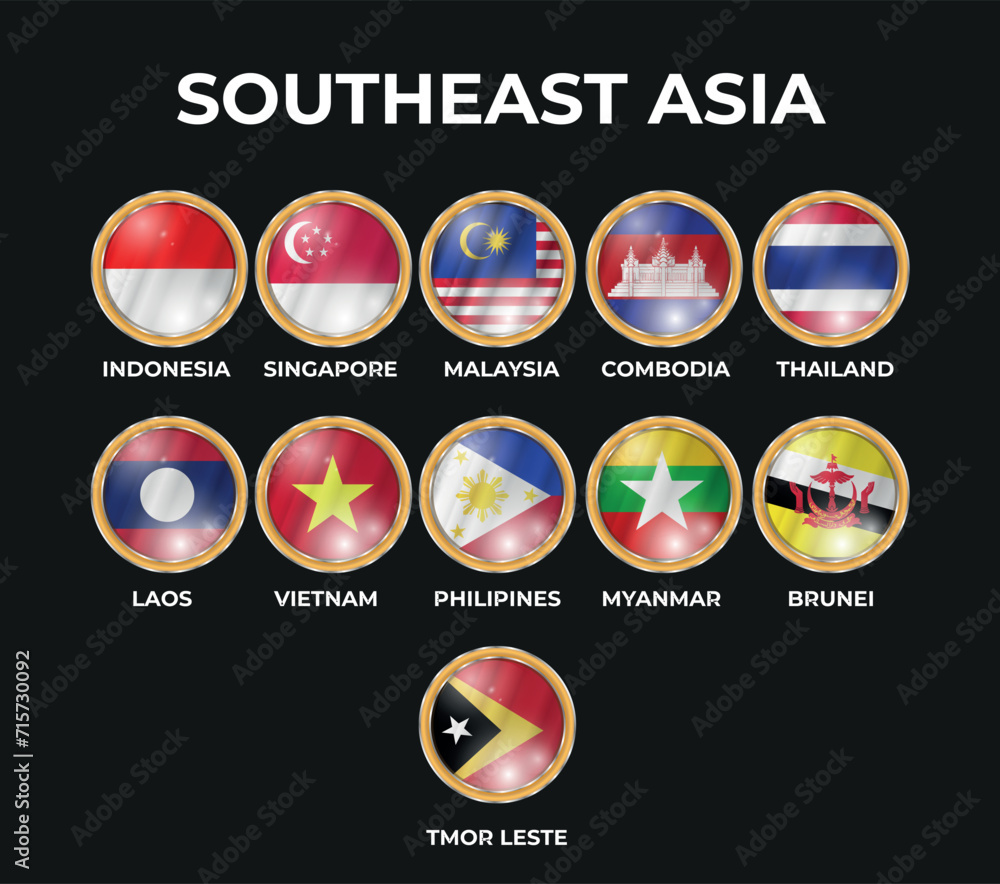 set of 3D illustrations of the flags of the countries of the Southeast ...