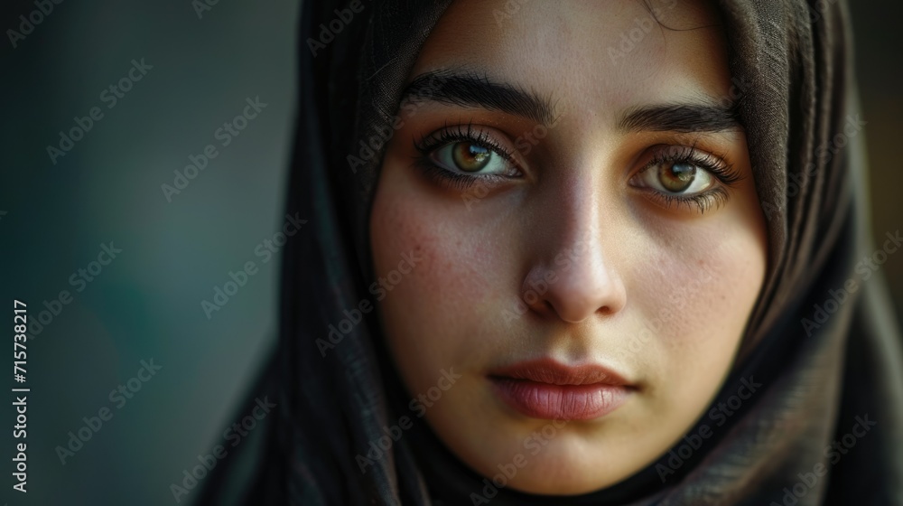 Stockfoto Muslim woman wear hijab. Sad middle eastern girl portrait ...