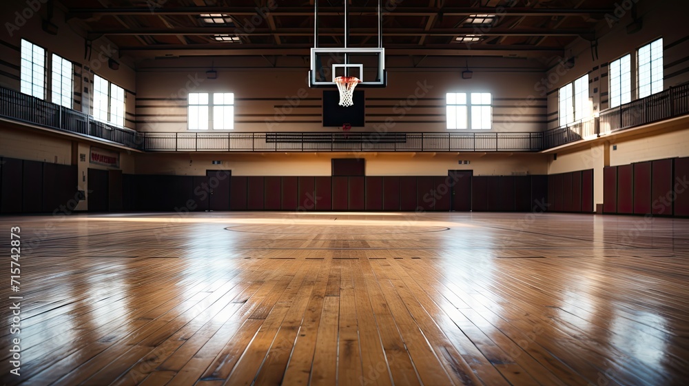 Basketball in the sport arena, Empty Indoor basketball court ...