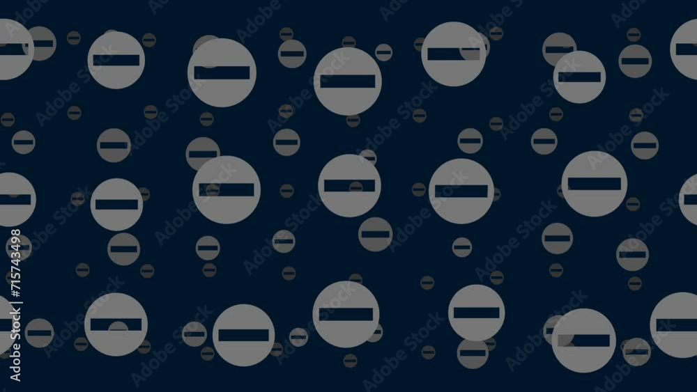 No entry road signs float horizontally from left to right. Parallax fly effect. Floating symbols ...