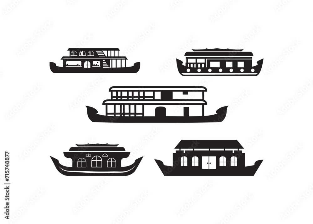 Houseboat vector bundle, Houseboat clipart, Houseboat silhouette. Stock ...