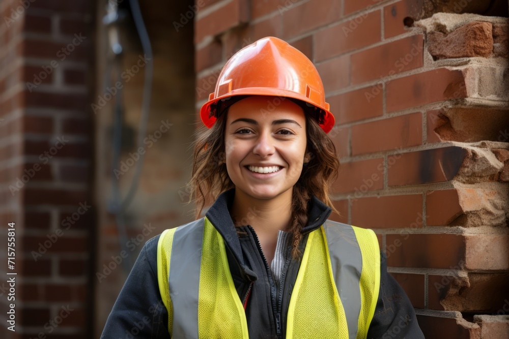 A Portrait of a Female Mason: A Strong Woman in a Hard Hat and Overalls ...