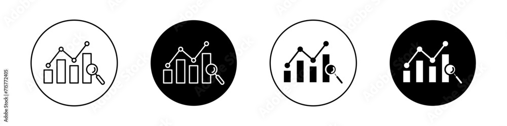 Data analytics icon set. Economic analysis magnifying glass vector logo ...
