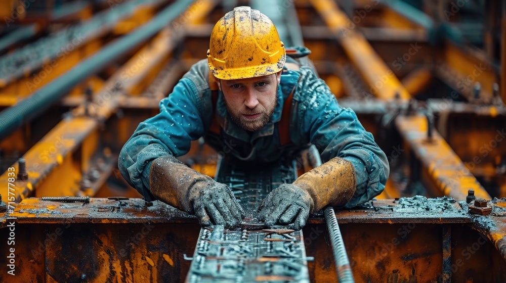 Skilled Structural Ironworker Expertly Installing Steel Beams High ...