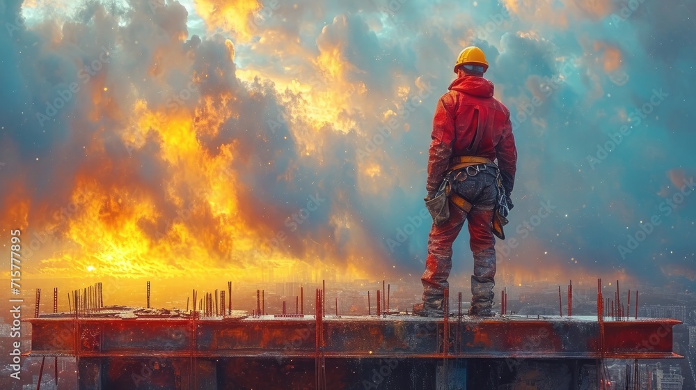 Skilled Structural Ironworker Expertly Installing Steel Beams High ...