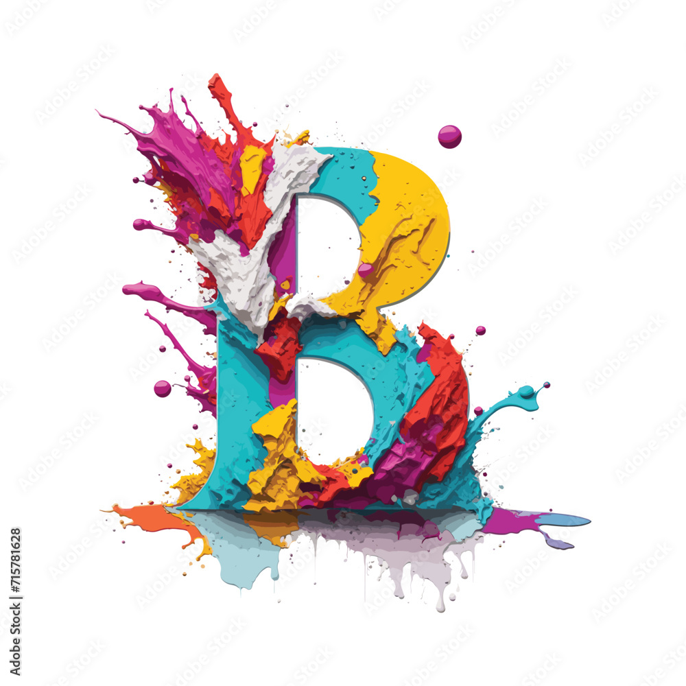 Realistic B letter with color splash on white background, rainbow ...