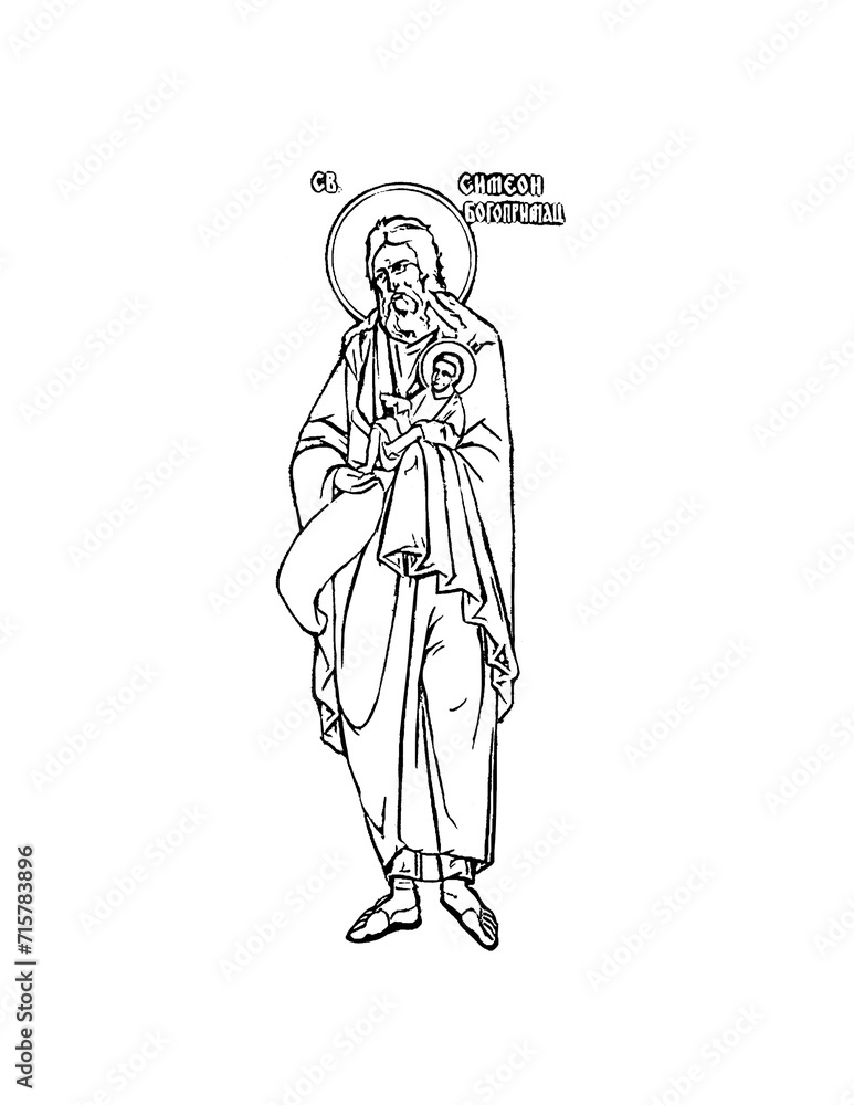 Saint Simeon (Gospel of Luke). Coloring page in Byzantine style on ...