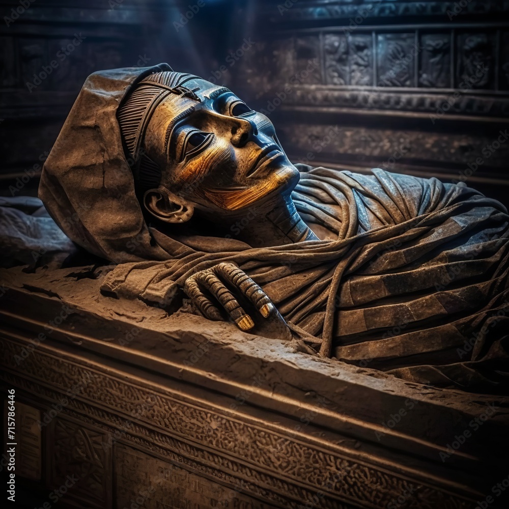 mummy lies in the coffin gold golden old ancient memory famous pharaoh ...