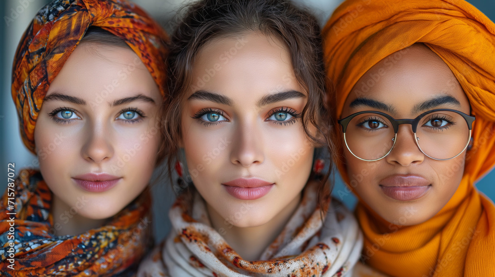 Foto de Beautiful young women with healthy skin. Diversity issue. Three ...