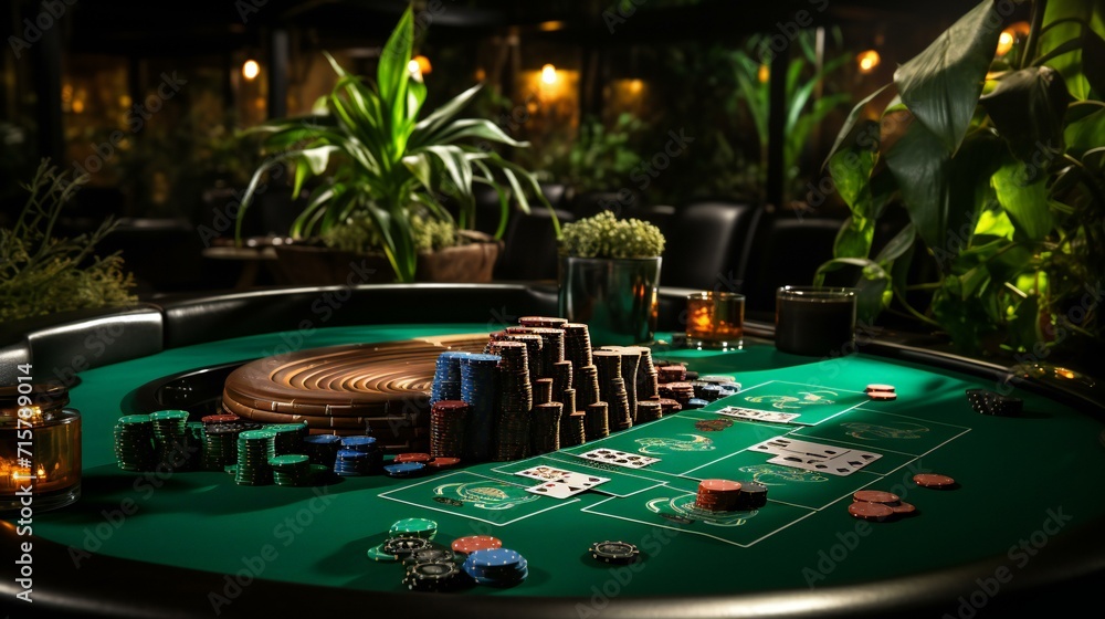 Casino Luck and Wealth: Poker Table Setup with Chips and Cards ...