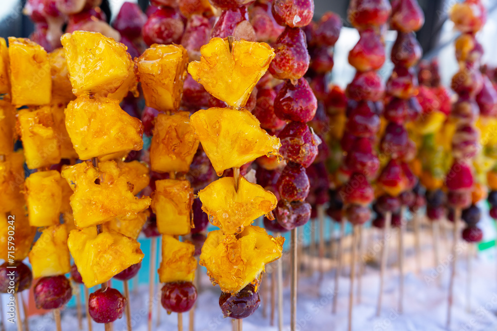 Tang hulu or Chinese sugar-coated fruit stick. The snack of China in ...