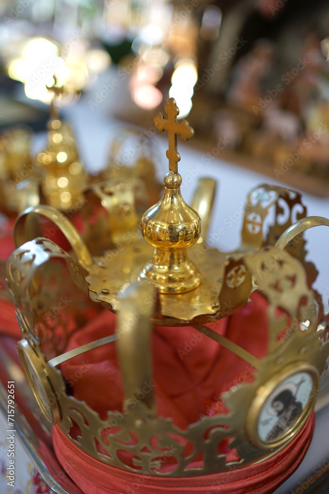 Church crowns on the throne in the church. Church wedding traditions ...