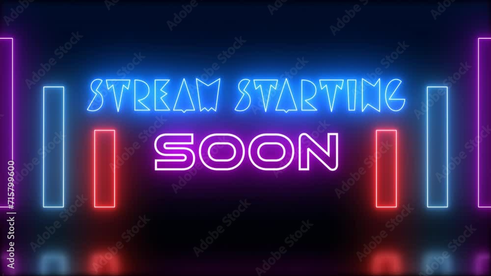 Stream starting soon neon glowing with lines looping background ...
