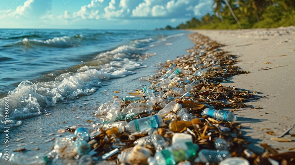Beach full of trash, waste on a beach, Trash in the ocean Stock ...