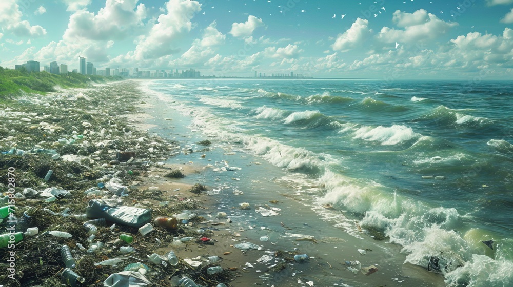 Beach full of trash, waste on a beach, Trash in the ocean Stock ...