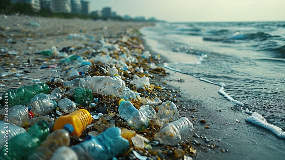 Beach full of trash, waste on a beach, Trash in the ocean Stock ...