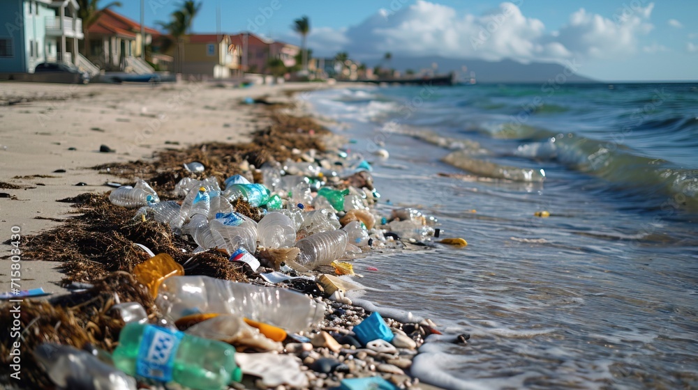 Beach full of trash, waste on a beach, Trash in the ocean Stock ...