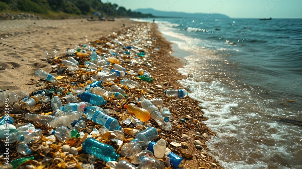 Beach full of trash, waste on a beach, Trash in the ocean Stock ...