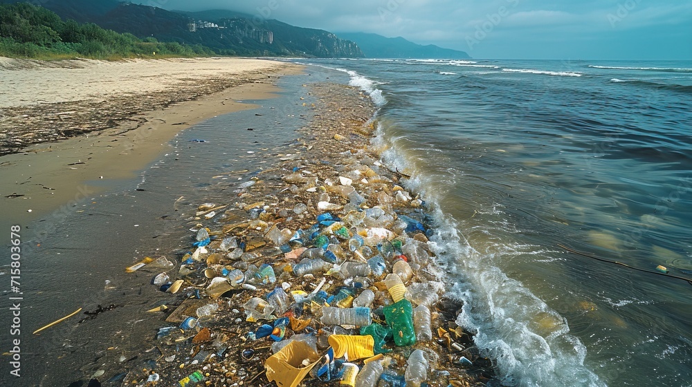 Beach full of trash, waste on a beach, Trash in the ocean Stock ...