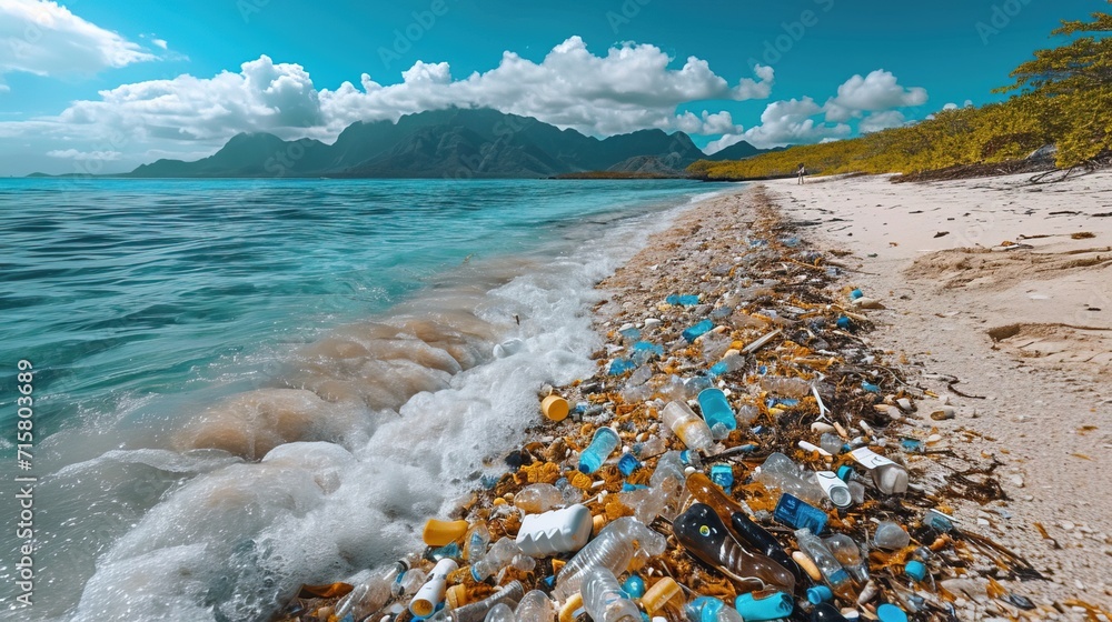 Beach full of trash, waste on a beach, Trash in the ocean Stock ...
