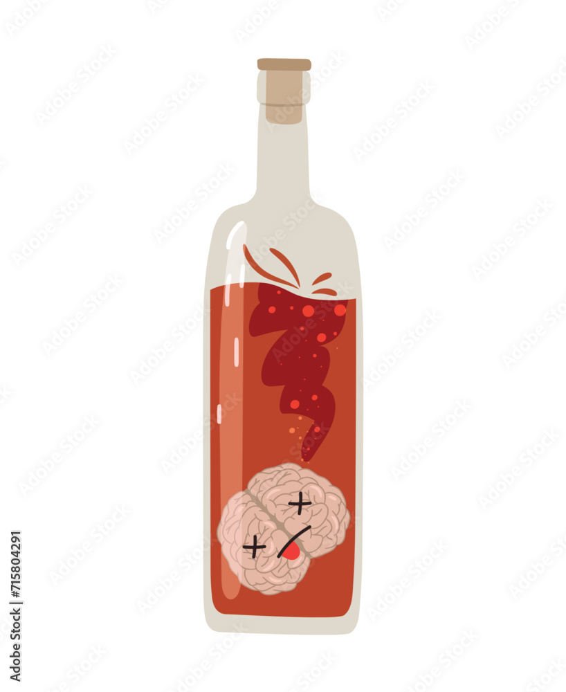 Alcoholics brain at the bottom of a bottle. Alcohol abuse concept ...