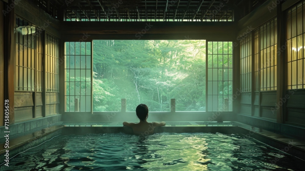 Serenity in the Onsen: Person Relaxing in a Japanese Hot Spring with ...