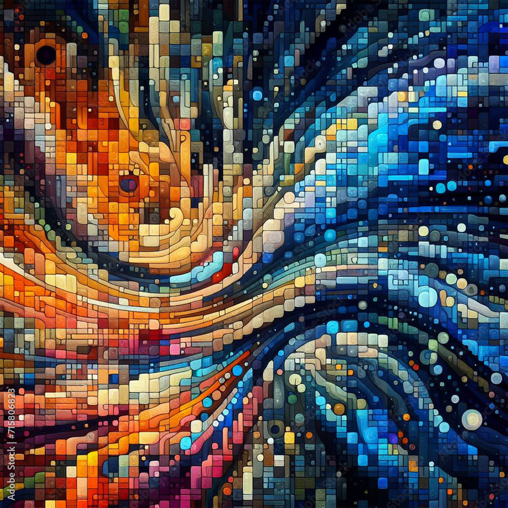 Create a pixelated abstract background that seamlessly merges ...