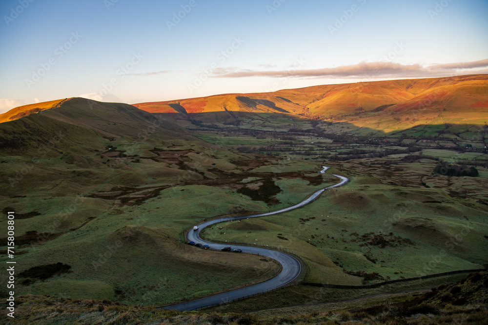 The sunrises over Edale Valley in the Peak District seen from the ...