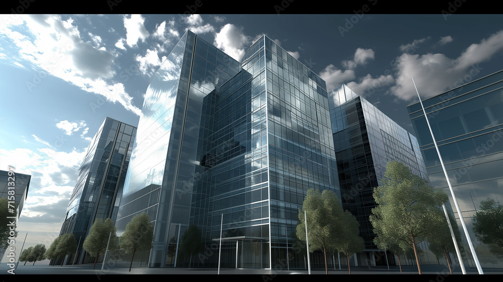 futuristic stunning high modern office building showing full elevation ...