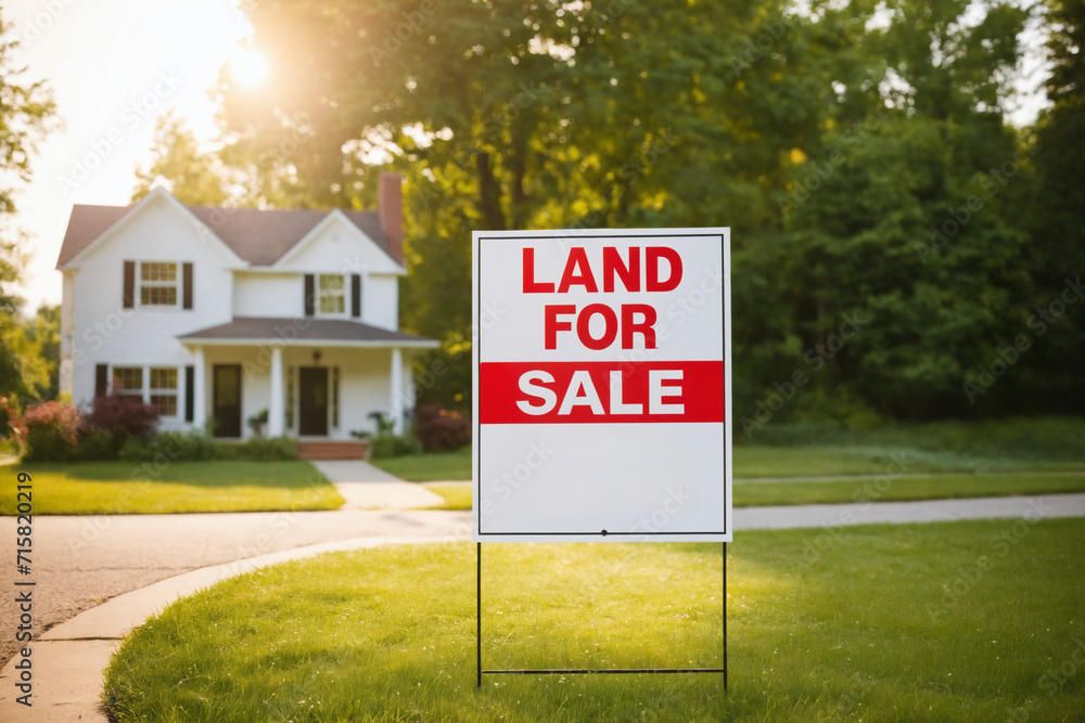 Land for sale sign. Real estate conceptual image. White sign symbolizes ...