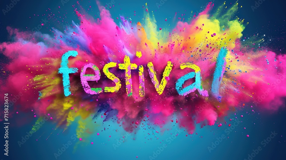 colorful word FESTIVAL Text made from Festive Powder on Celebratory ...