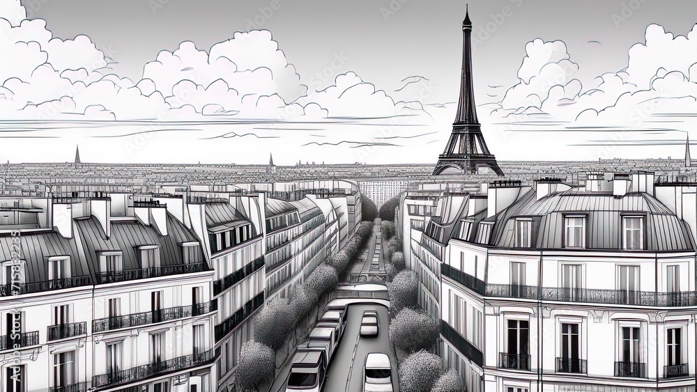 Sketch Art Architecture Draw Illustration. Paris, view of old houses ...