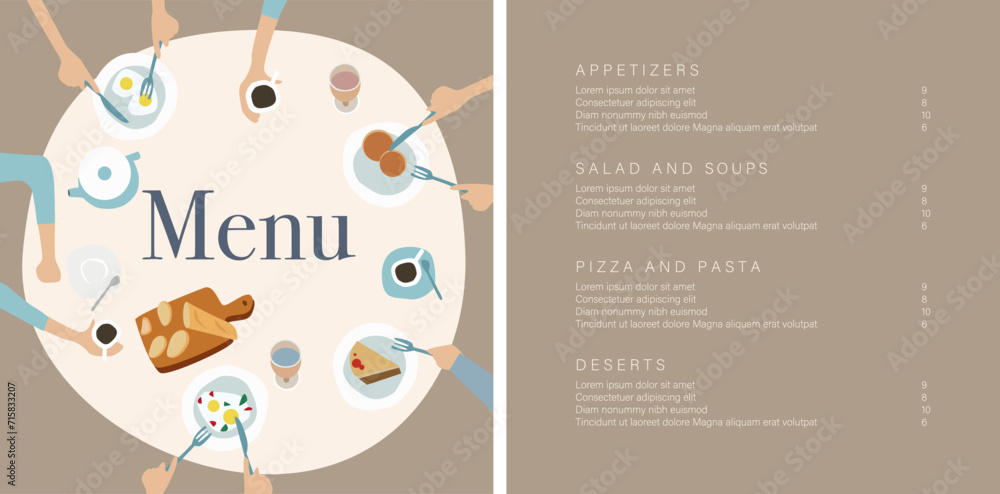 Vector food menu template with cute illustration and place for text ...