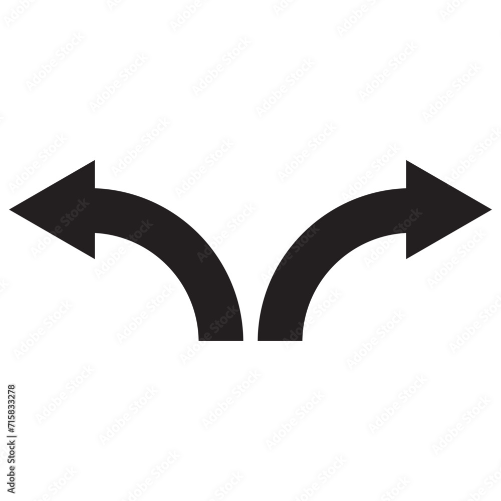 Choice between three roads icons. Two-way directional arrow collection ...