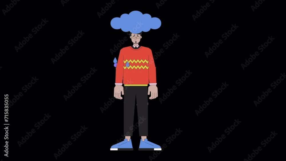 Man anxious depression line 2D animation. Emotional expressing, body ...