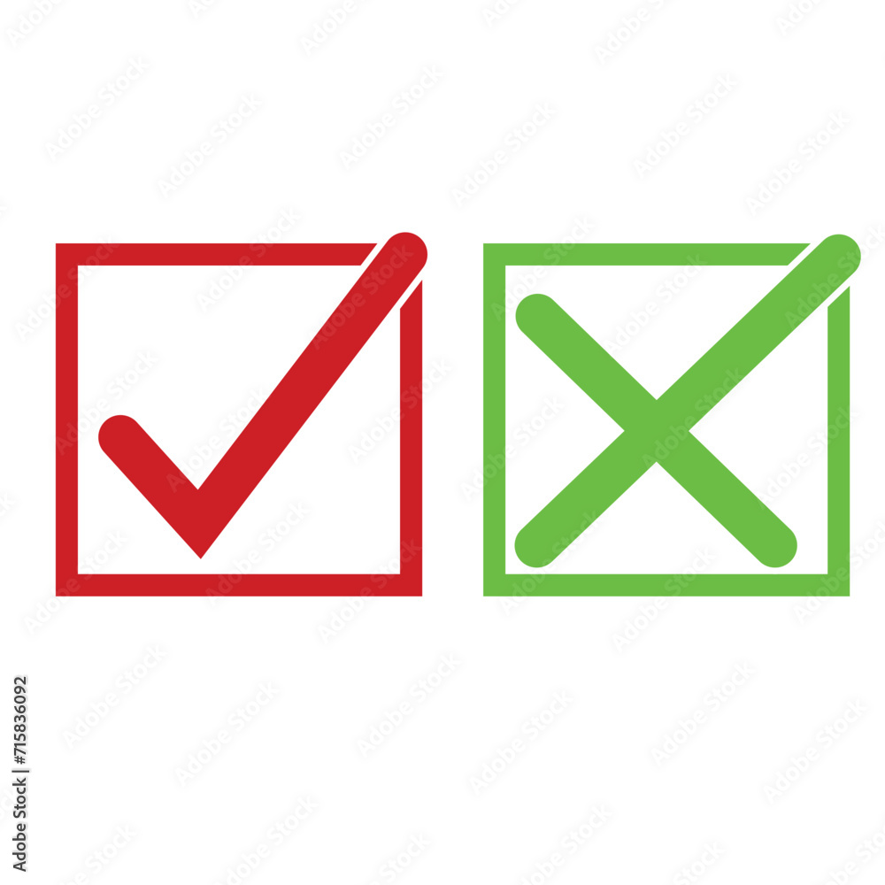 Checkmark icon set. Red and green check mark . Check marks vector icons ...