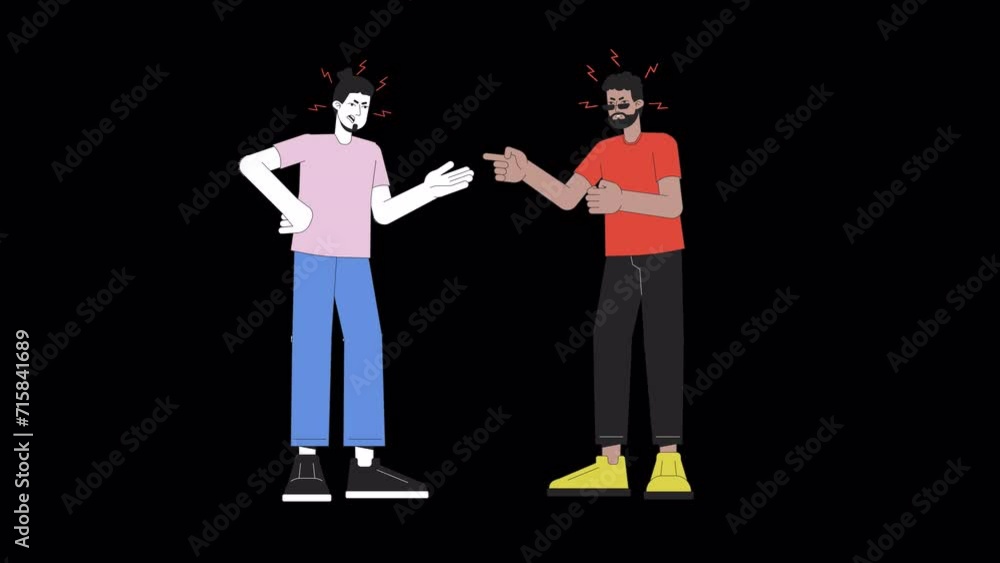 Two men arguing line cartoon animation. Emotional expressing, body ...