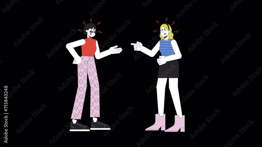 Vidéo Stock Two women confrontation line cartoon animation. Emotional ...