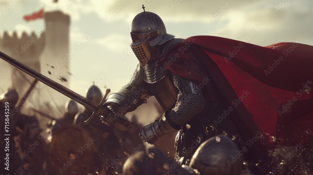 Medieval battle of knights warriors for castle. Fierce battle on ...