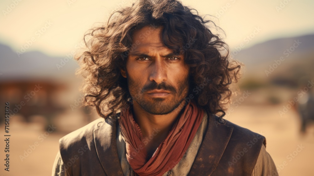 Photorealistic Adult Indian Man with Brown Curly Hair retro ...