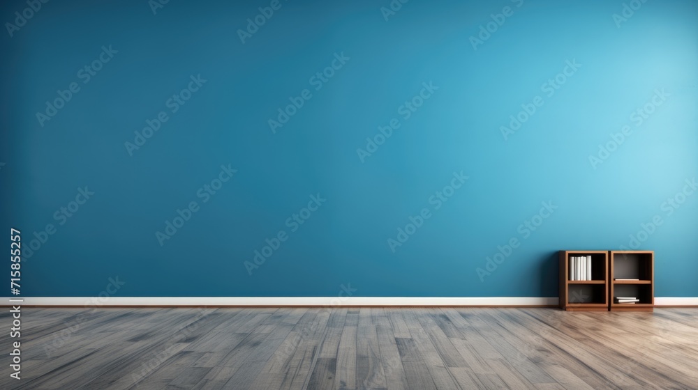 Clean and simple blue wall empty room background or backdrop for online ...