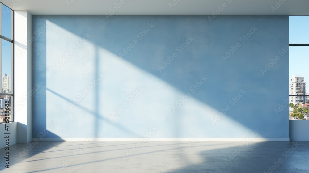 Clean and simple blue wall empty room background or backdrop for online ...