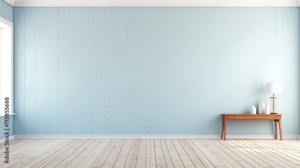 Clean and simple blue wall empty room background or backdrop for online ...
