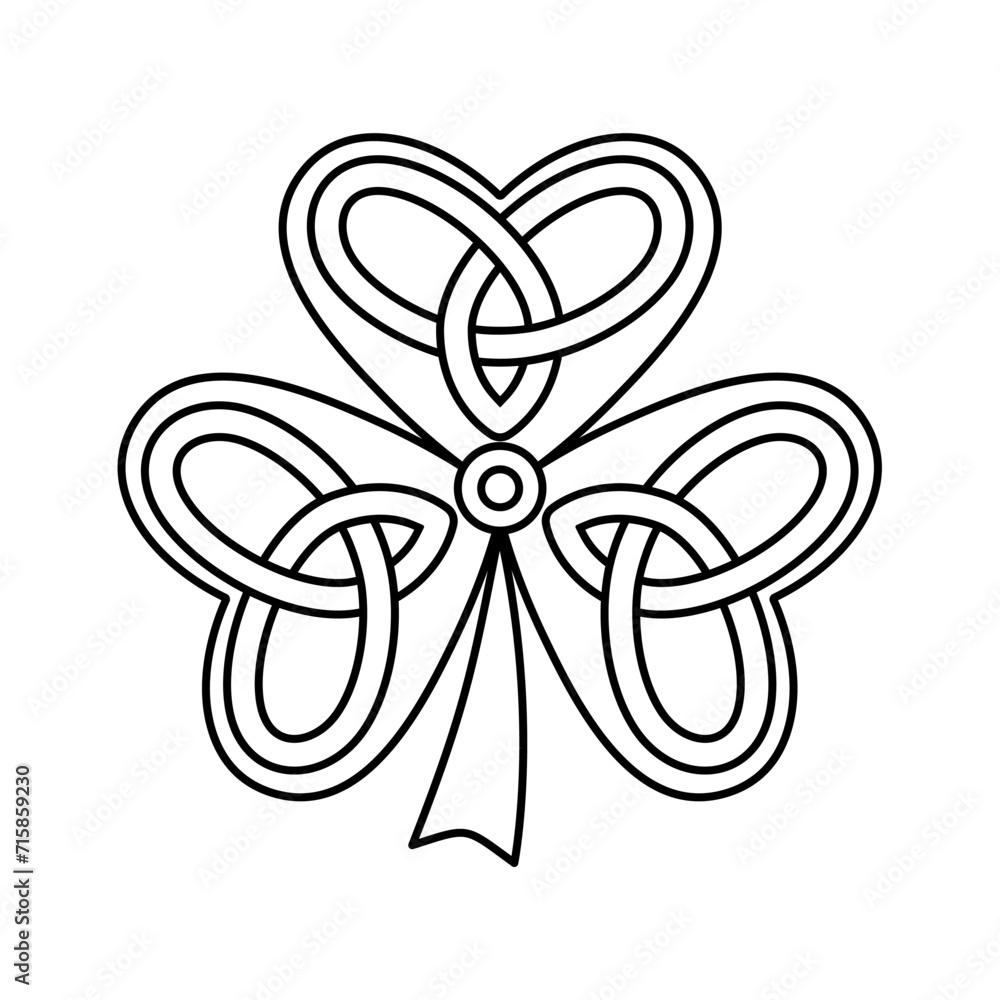 Interlaced Stylized Celtic Symbol Of Luck Celtic Style Clover Leaf Irish Clover Line Art