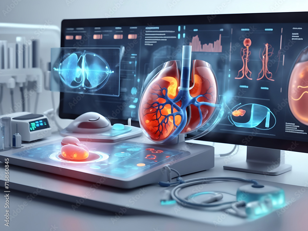 futuristic medical research or kidney health care with diagnosis and ...