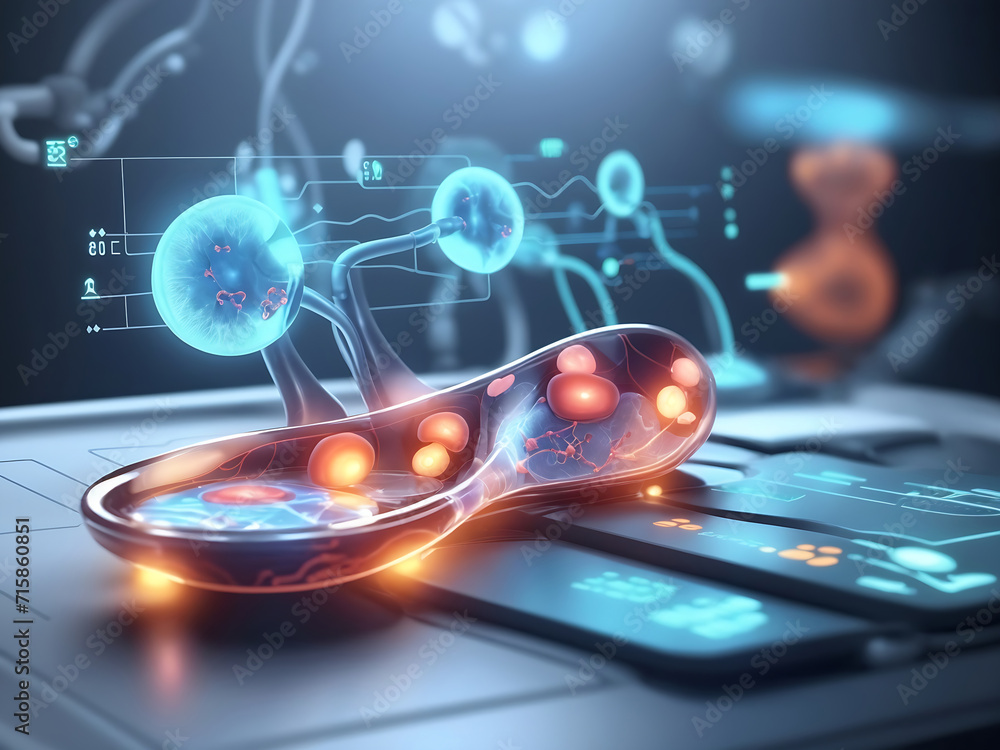 futuristic medical research or kidney health care with diagnosis and ...